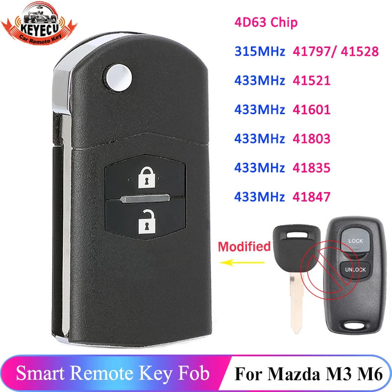 Keyecu Flip 2 Button Remote Key 315mhz 433mhz 4d63 Chip For Mazda 626 ...
