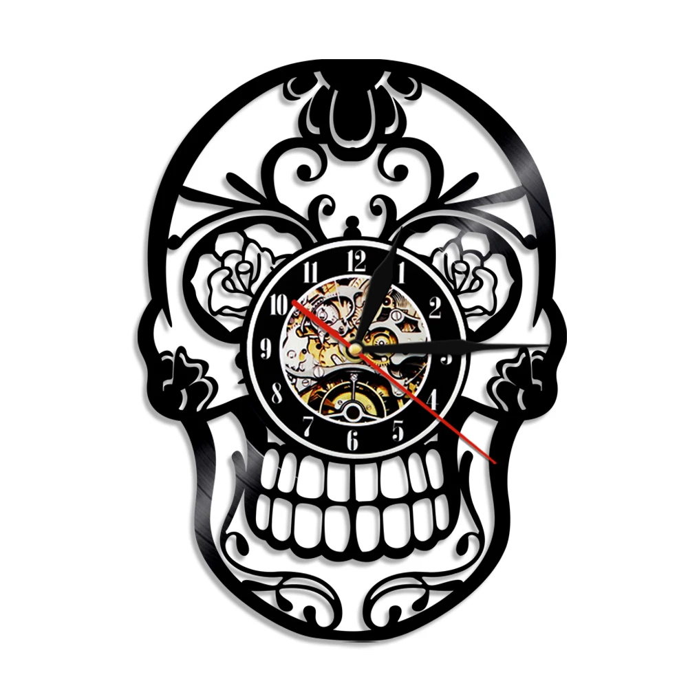 Mexican Skull Vinyl Wall Clock Skull Head Wall Clock Modern Design 3d ...