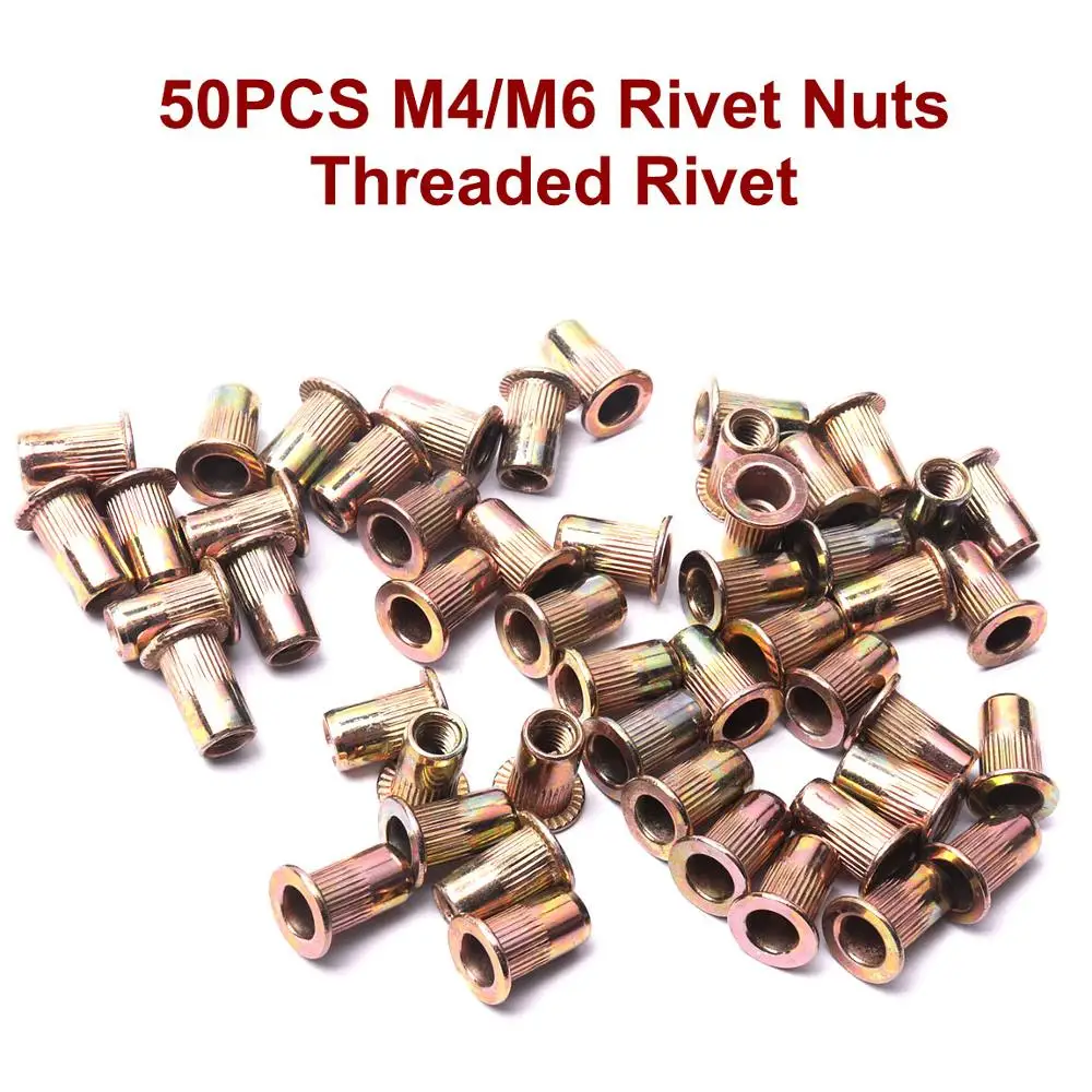 Hot 50Pcs Rivet Nuts Zinc Plated Carbon Steel Threaded Rivet M4 M5 M6 ...