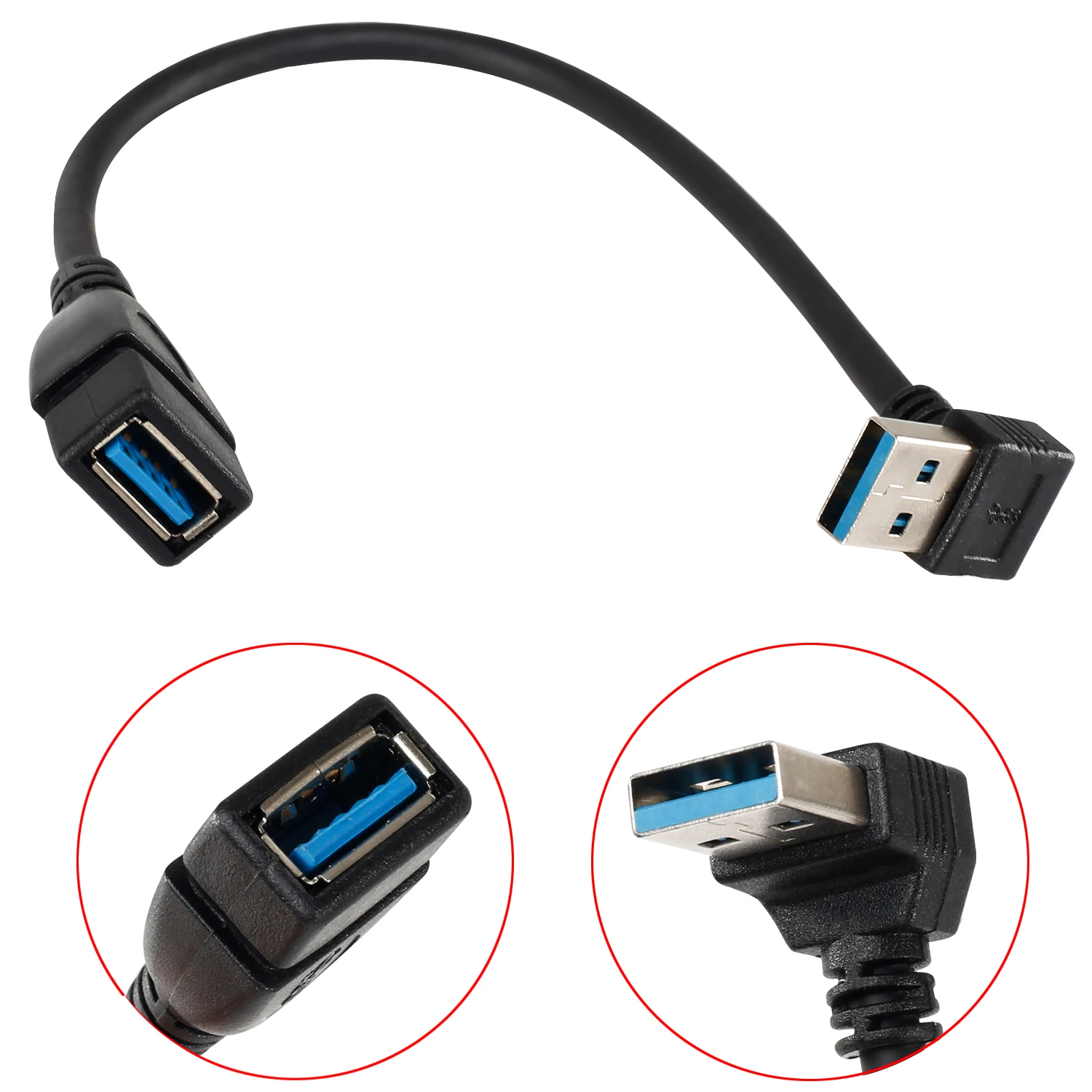 For Usb 3.0 Angle 90 Degree Extension Cable Male To Female Adapter Cord ...