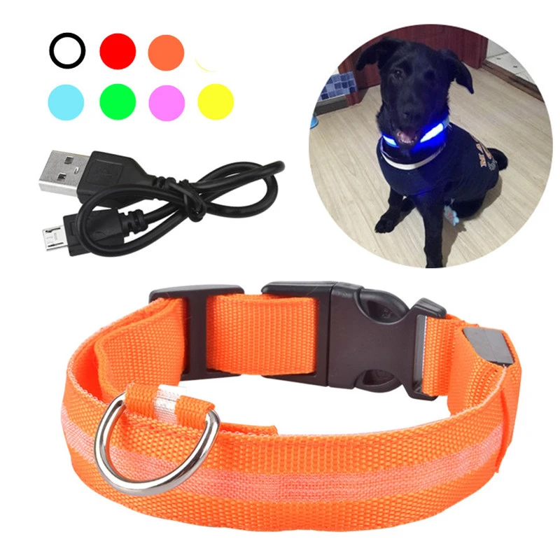 USB Rechargable Dog LED Flashing Collar Pet Cat Luminous Collar Glowing ...