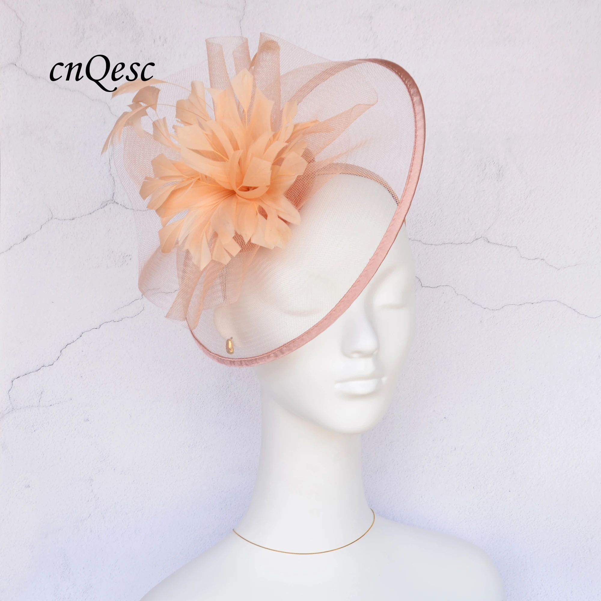 New-Peach-pink-crin-fasinator-sinamay-hat-with-feather-flower-for ...
