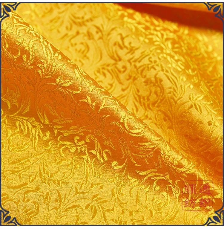 75x50cm-yellow-floral-style-damask-silk-satin-brocade-jacquard-fabric ...