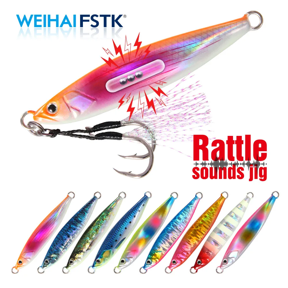 Rattle Sounds Metal Jig Fishing Lure 20 30 40 60 80g Shore Cast Jigging ...