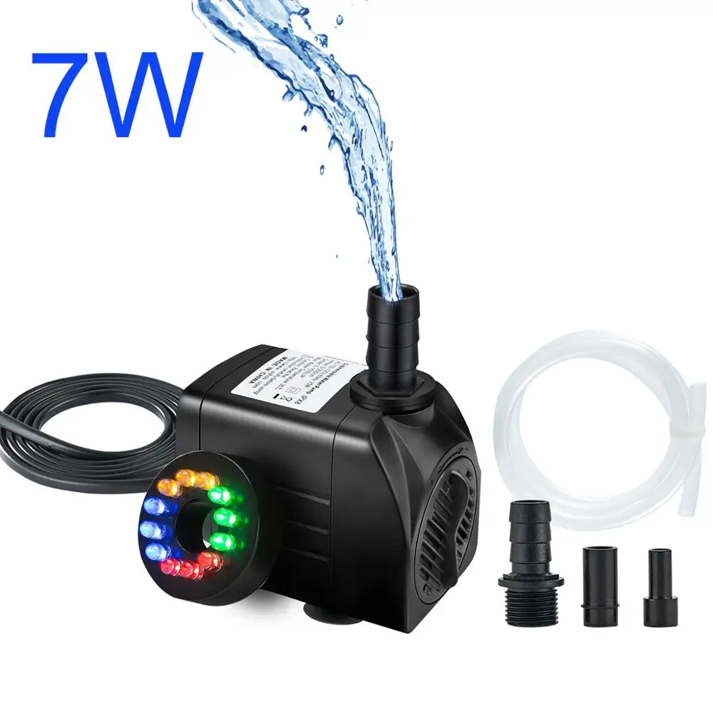 7W-140Gph-LED-Light-Mini-Water-Features-Pump-Submersible-Water-Outdoor ...