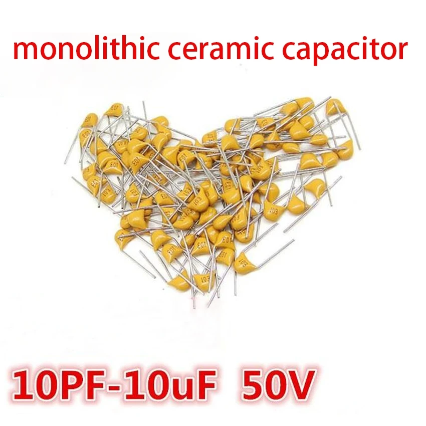 100Pcs 50V monolithic ceramic capacitor 10PF ~ 10UF 22PF 47NF 220NF 1NF ...