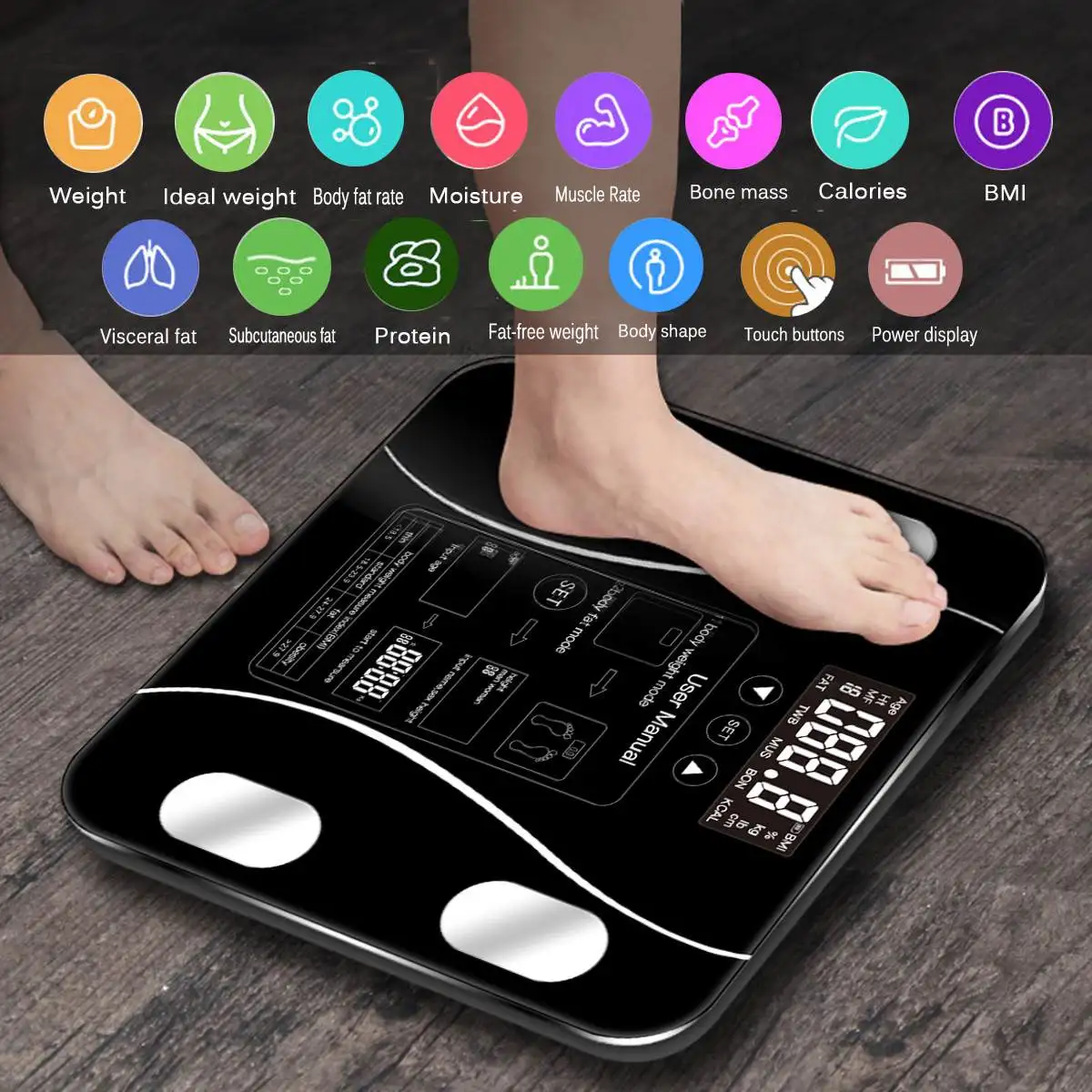 Body Weight Scale Body Fat Electronic Scales Floor BMI Digital Scale ...