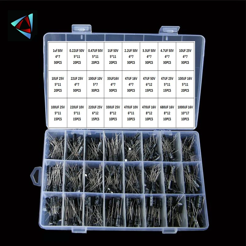 500pcs/lot 0.1uf-1000uf 24values Aluminum 16-50v Mix Electrolytic ...