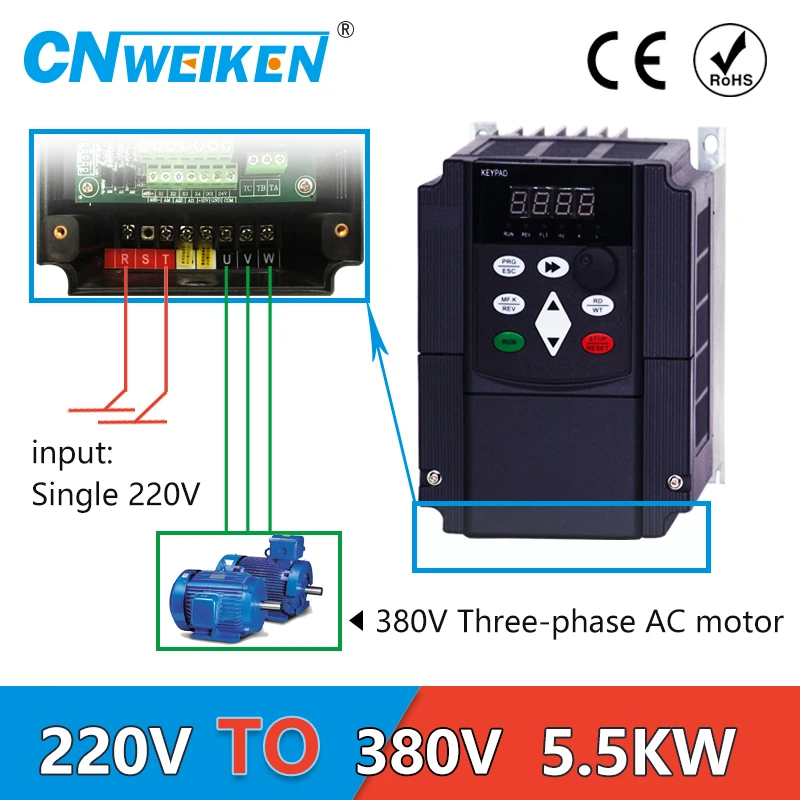 Inverter 5.5KW 220 in 380 su monofase 220V elettrica domestica ingresso trifase 380V di uscita