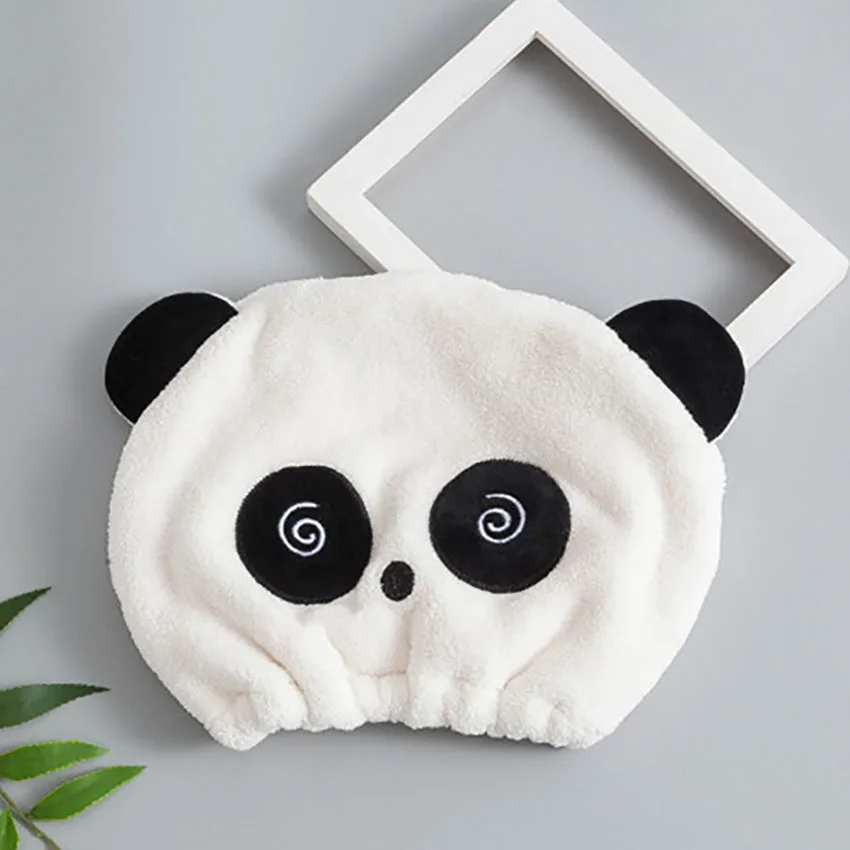 1pc 여성 드라이 헤어 모자 귀여운 팬더 슈퍼 흡수성 헤어 타올 퀵 드라이 헤어 터번 욕실 성인 샤워 캡 헤드 랩 모자헤어