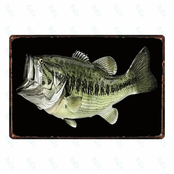 Fishing Animal Landscape Vintage Metal Sign Retro Plaque Fish Hook Wall ...