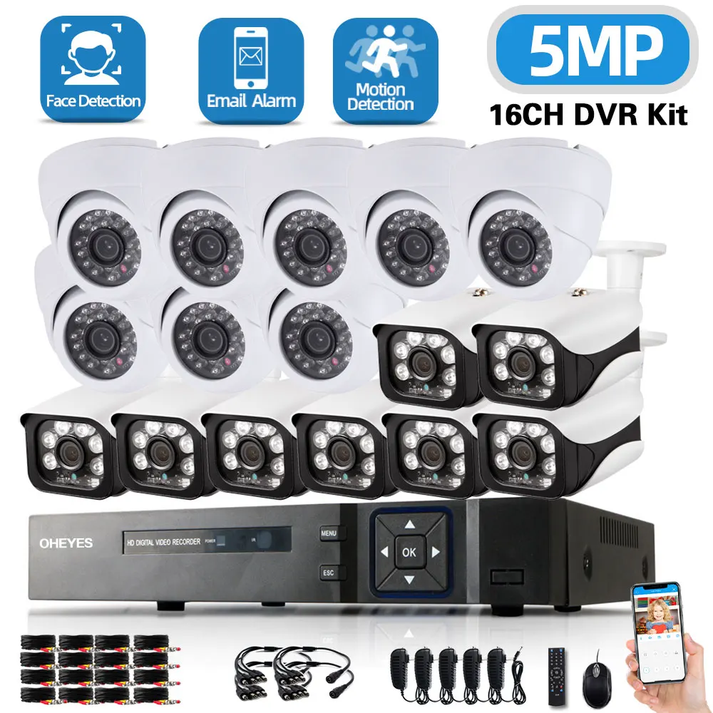 5MP 16CH CCTV AHD Security Camera Full Set Outdoor Waterproof DVR ...