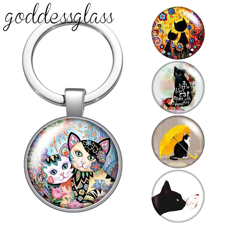 Colorful Painting Cats Love cat pet lovely round glass cabochon ...