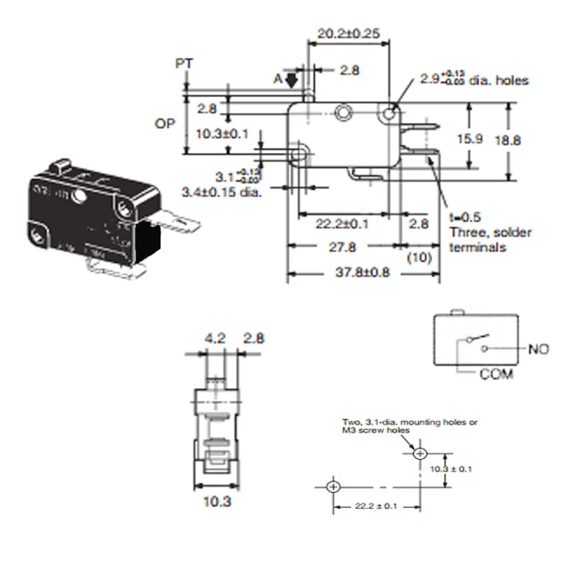 Grand Micro Interrupteur V-15-2c26-k (f3) À 2 Broches, Type Normalement ...