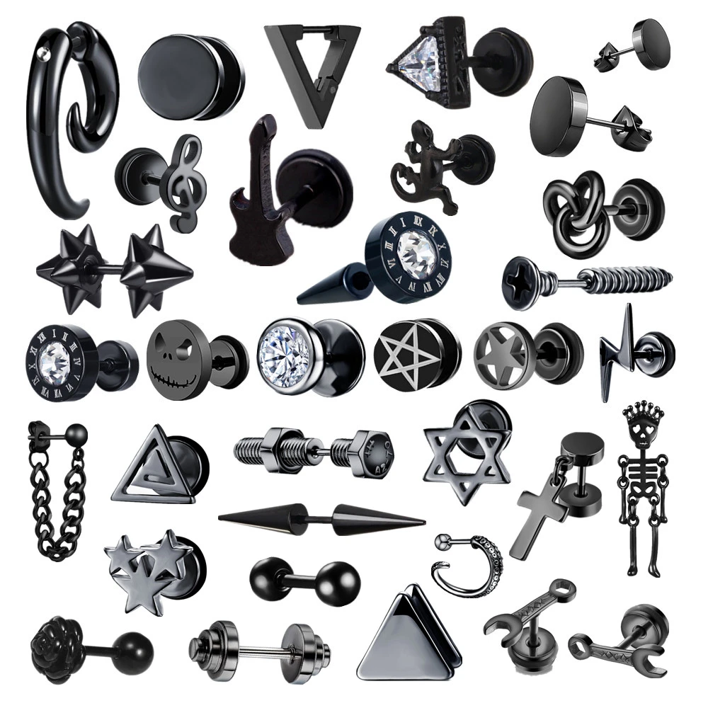Small Black Punk Stud Earrings For Women Men Boy 2020 New Fashion ...