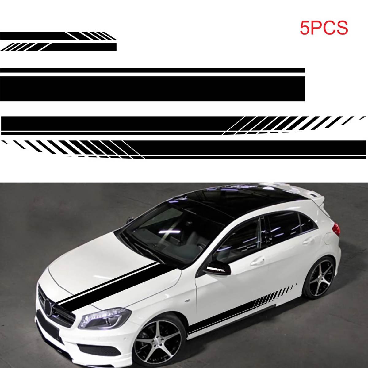 5Pcs Car Stickers side Stripes Body Decals