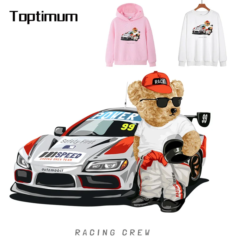 Cool-Racing-Car-Iron-on-Patches-For-DIY-Heat-Transfer-Clothes-Bear ...