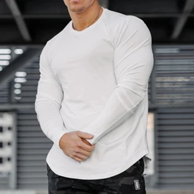 Casual Long Sleeve Men’s Gym Fitness Skinny T Shirt - Men's Fitness Apparel, Men's Sports ...