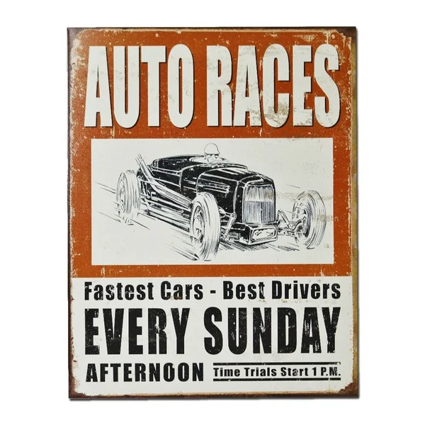 Auto Races Every Sunday Afternoon Rat Hot Rod Drag Racing Tin Sign ...