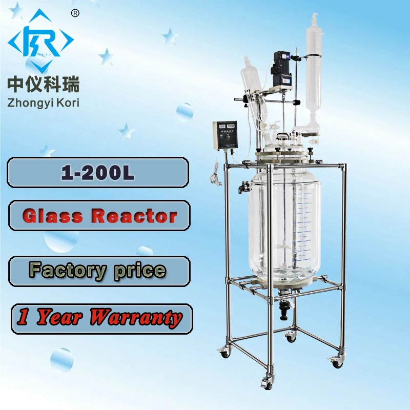 20l Chemical Double Wall Jacketed Glass Reactor With Overhead Stirrer ...