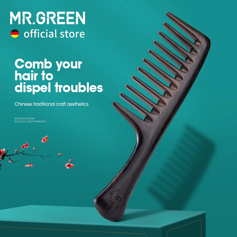 MR.GREEN Natural Wood Comb Wide Tooth Wet Hair Combs Anti Static ...