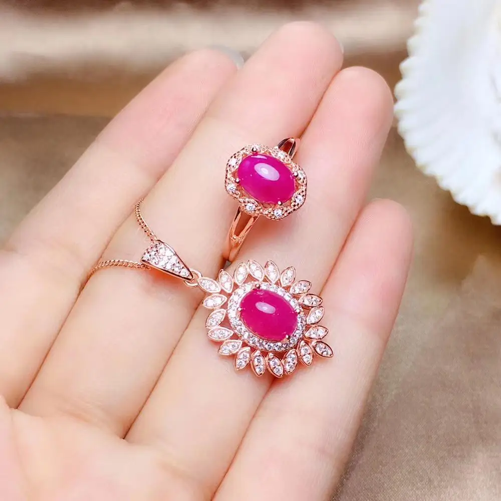 Personality Trend Ruby Set Natural And Real Ruby Jewelry Set 925 Sterling Silver 1pc Ring,1pc ...