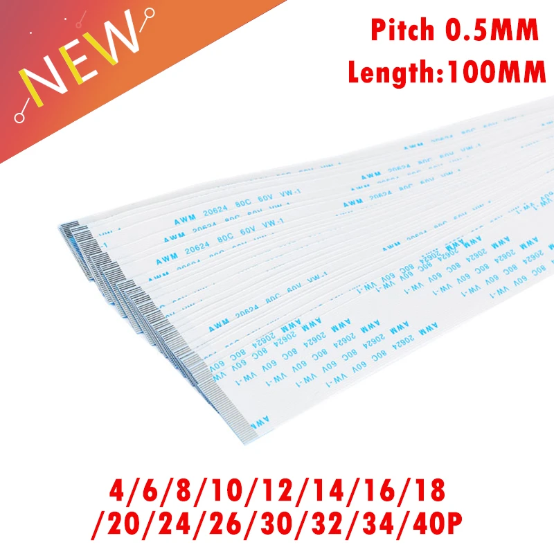 10PCS FPC Ribbon Flexible Flat CABLE PITCH 0.5MM 100MM 4P 6P 8P 10P 12P 16P 20P 30P 40P FFC WIRE ...