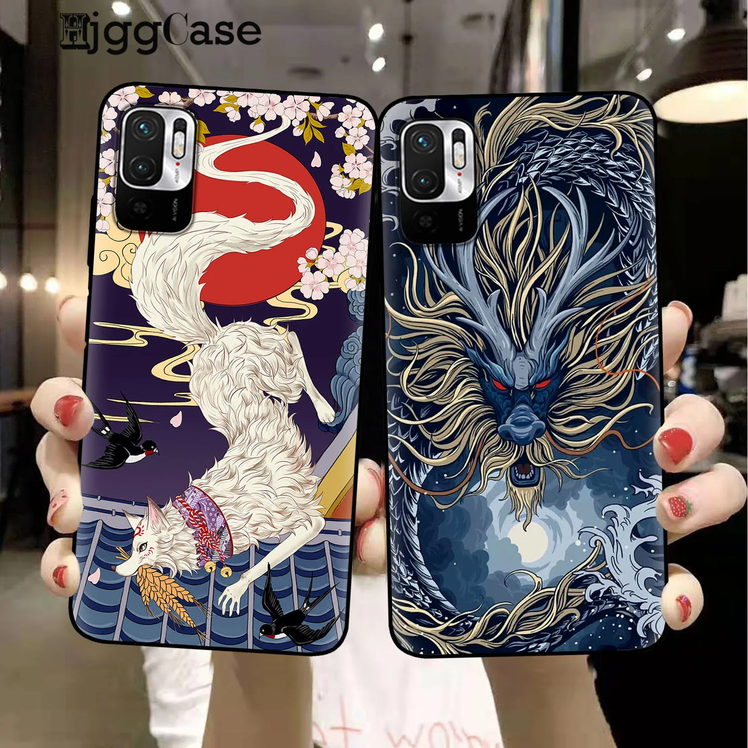 Crane and Koi Chinese style Black Dragon Phone Case For Xiaomi Mi 10T ...