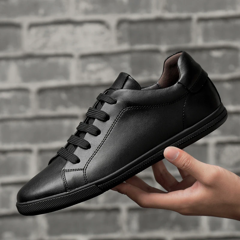 Simple White Sneakers Casual Leather Shoes Leather Men Sneakers White ...