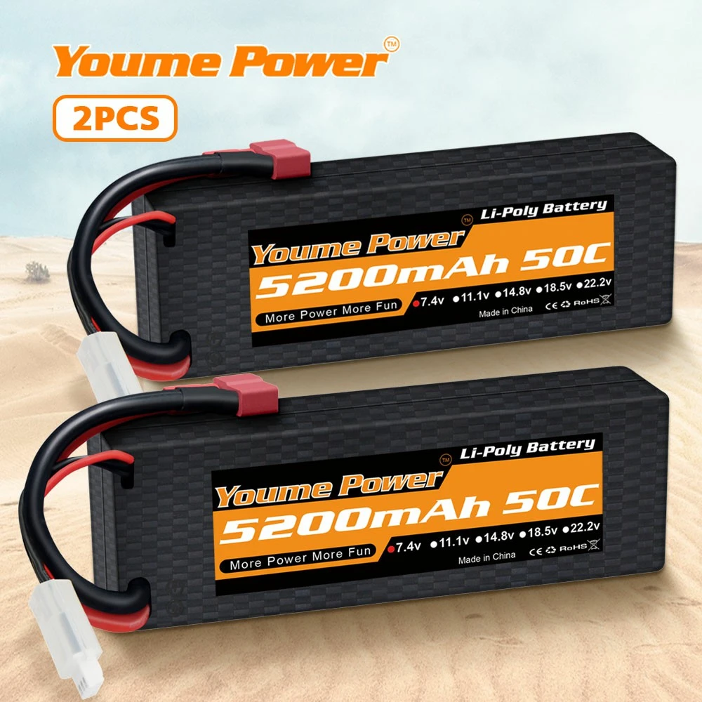 2pcs Youme 2s Lipo Battery 7.4v 5200mah 50c Deans T Xt60 Ec3 Deans Hard ...