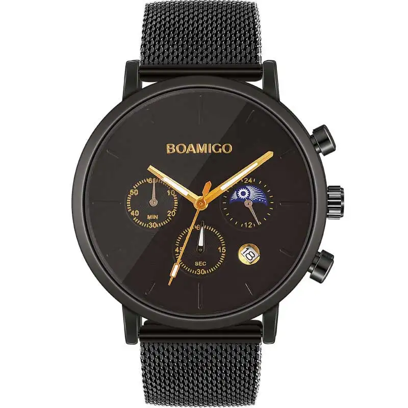 BOAMIGO Luxury Quartz Watch for Men Watches Sports Watches Moon Phase ...