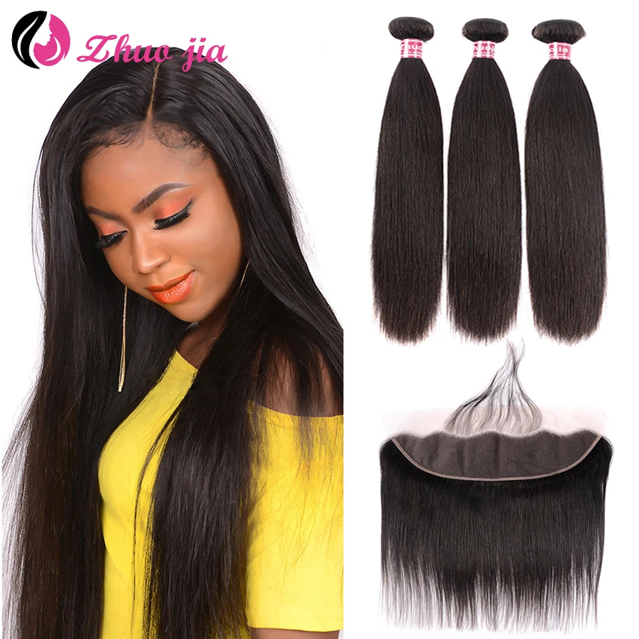 Mechones de pelo liso ZHUO JIA con cierre de encaje transparente Remy ...