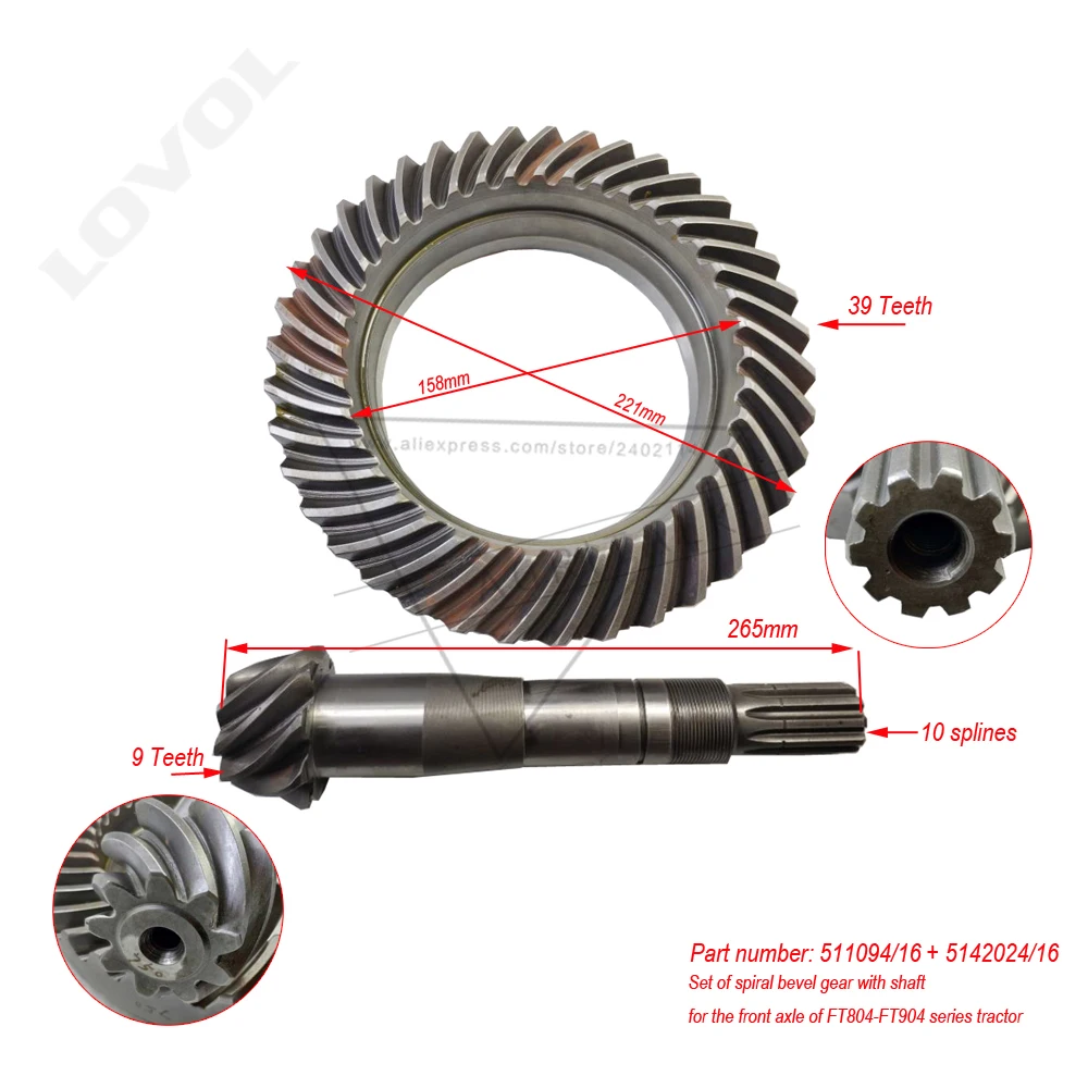 set of spiral bevel gear with shaft for FT804-904 tractor, part number ...