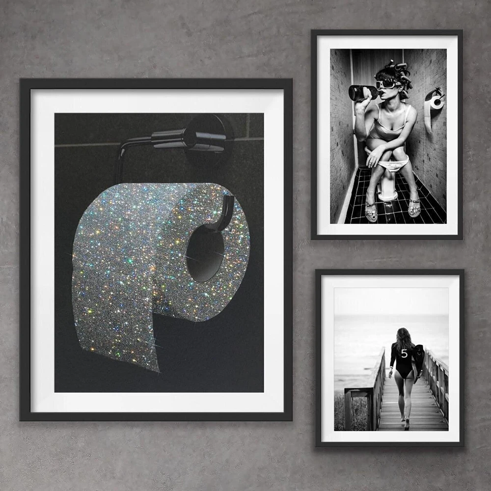 Toilet-Sexy-Woman-Wall-Art-Canvas-Painting-Bar-Girl-Drinking-Bathroom ...