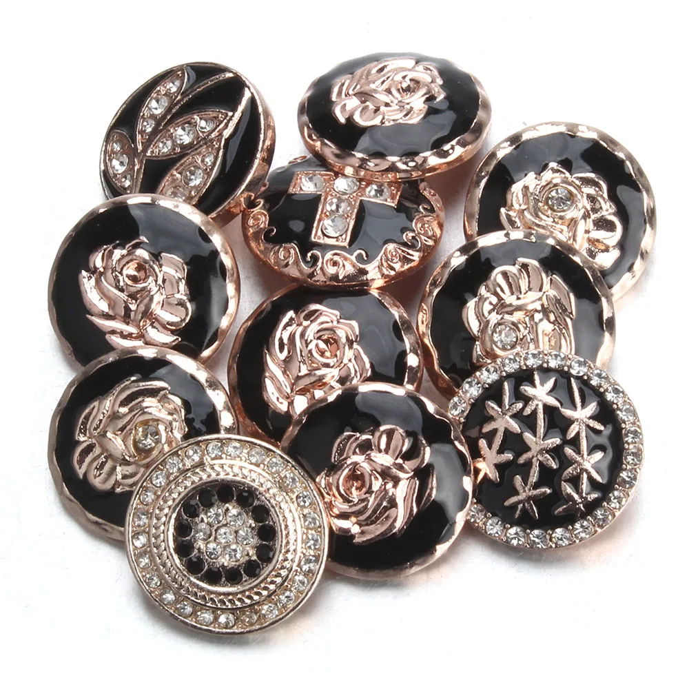 13 -Lot de 10 boutons à pression or Rose 18mm,bijoux strass cristal ...