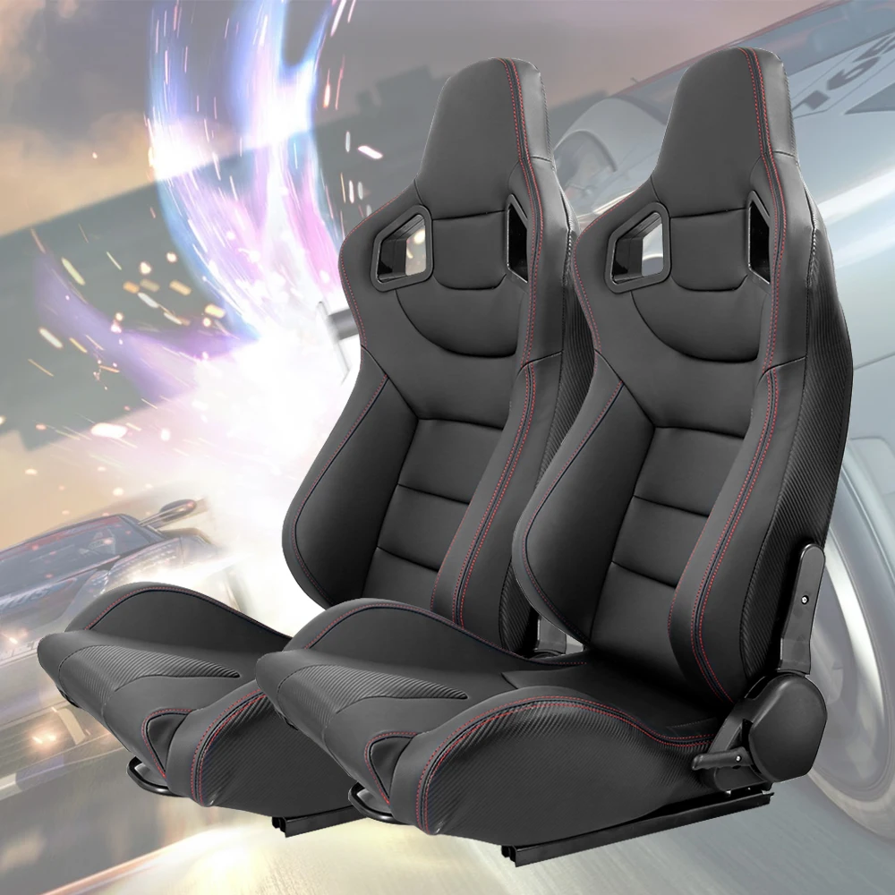 2pcs Set Sports Style Racing Seats PVC Leather Reclinable Bucket Seat ...