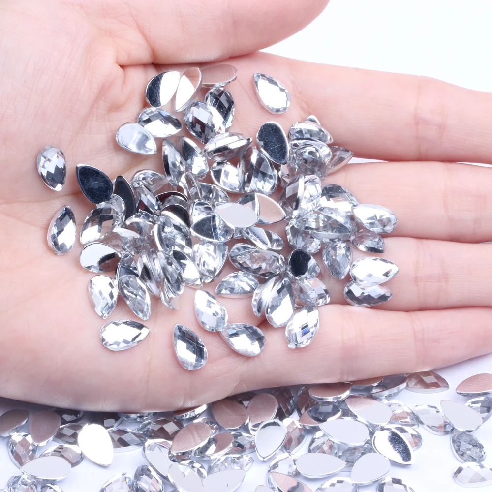 6x10mm/12x16mm Crystal Acrylic Beads Tear Shape Earth Facets Flat Back ...