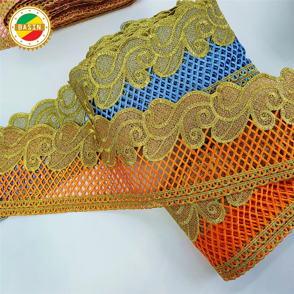 Tissus,Ruban rouge pour artisanat avec broderie et tissu Bazin Riche ...