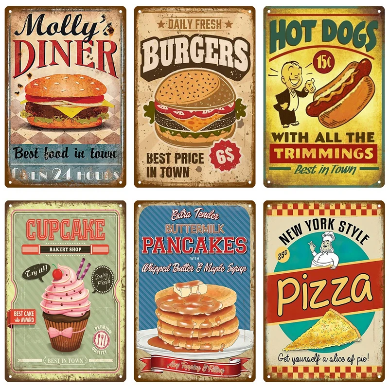 Diner Retro Tin Sign Poster Vintage Wall Posters Metal Sign Decorative ...