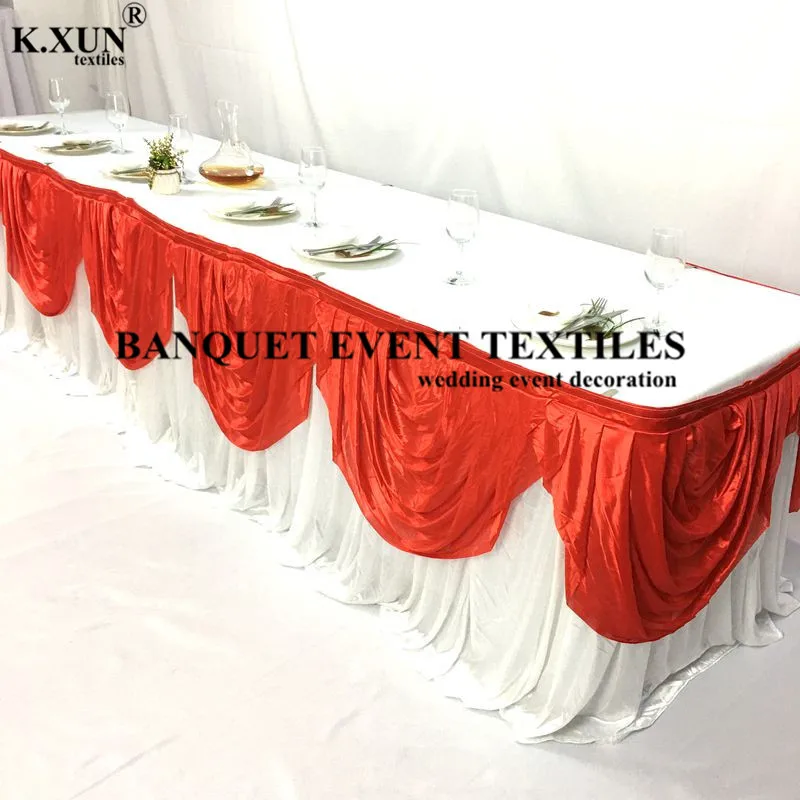 White Red Color Ice Silk Table Skirt Tablecloth Skirting With Top Swag ...
