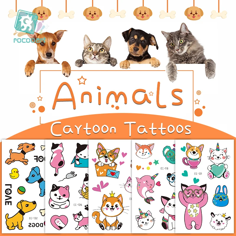 Cartoon-Animal-Waterproof-Temporary-Tattoo-Cute-Pet-Cats-and-Dogs ...