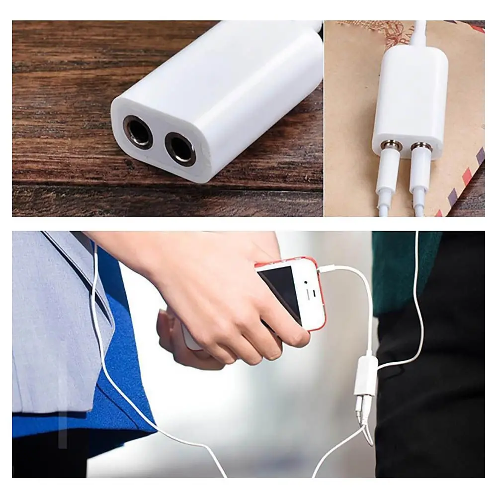 Universal Adapter Stereo Jack Plug Audio Cable White 1 Male To 2 Female ...
