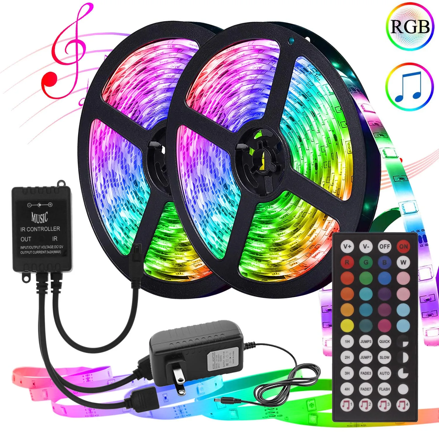 RGB-5050-Music-Sync-Led-Strip-light-With-44-key-IR-Controller-Festoon ...