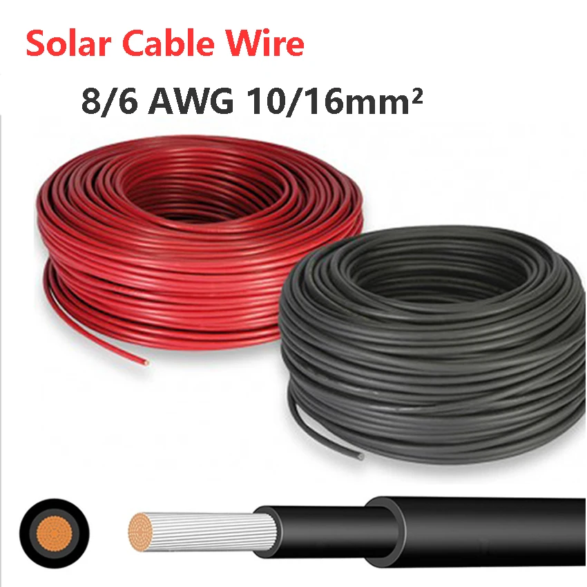 Solar Pv Cable Wire 8/6 Awg 10/16mm² Red & Black Tinned Copper Double ...