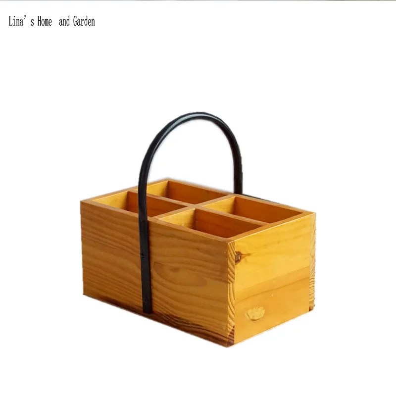 antique wooden kitchen cutlery utensil caddy with metal handle - buy at ...