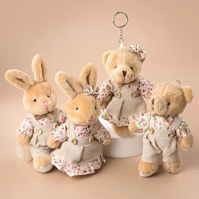 Cute Girls Country Style Linen Teddy Bear Keychain Women Couple Rabbit ...