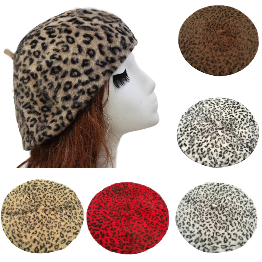 Beret Rabbit Fur Comfortable Soft Leopard Print Temperament Warm Autumn ...