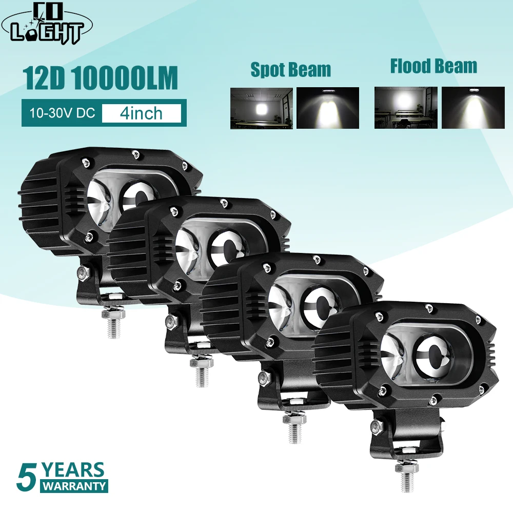 CO LIGHT 12D Led Work Light 12V 24V 4 inch 96W Led Light Bar Spot Flood ...