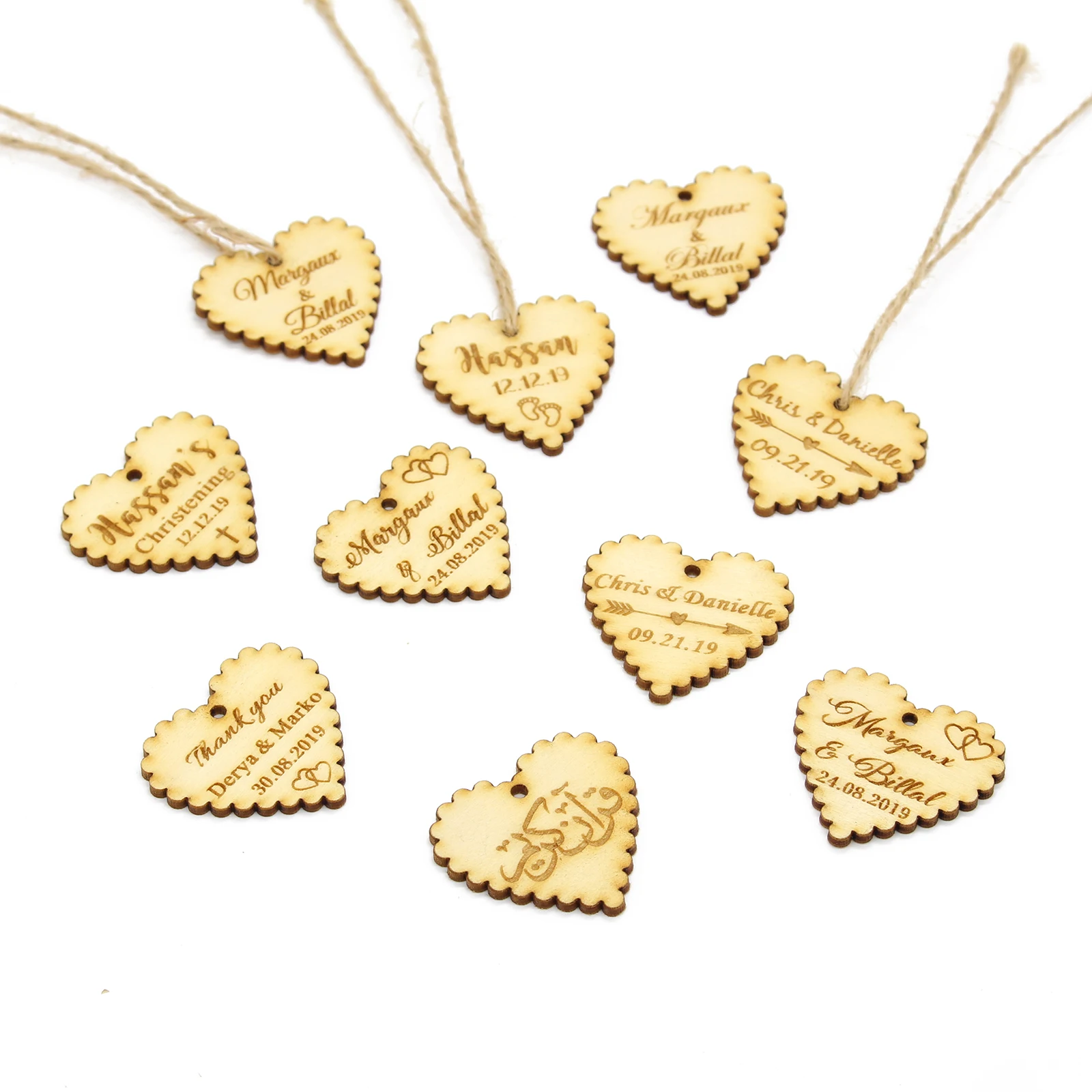 50 Personalized Couple Name Wooden Love Heart Tags Customize Wood Wine ...