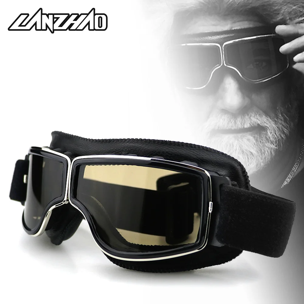 Motorcycle Retro Goggles Cruiser Chopper Bobber Helmet Pilot Goggle ...